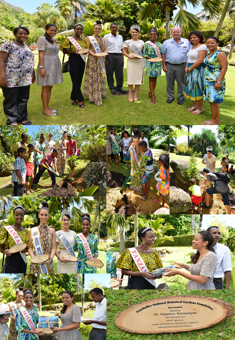 Miss World beauty queens plant trees at the Seychelles Botanical Garden ...