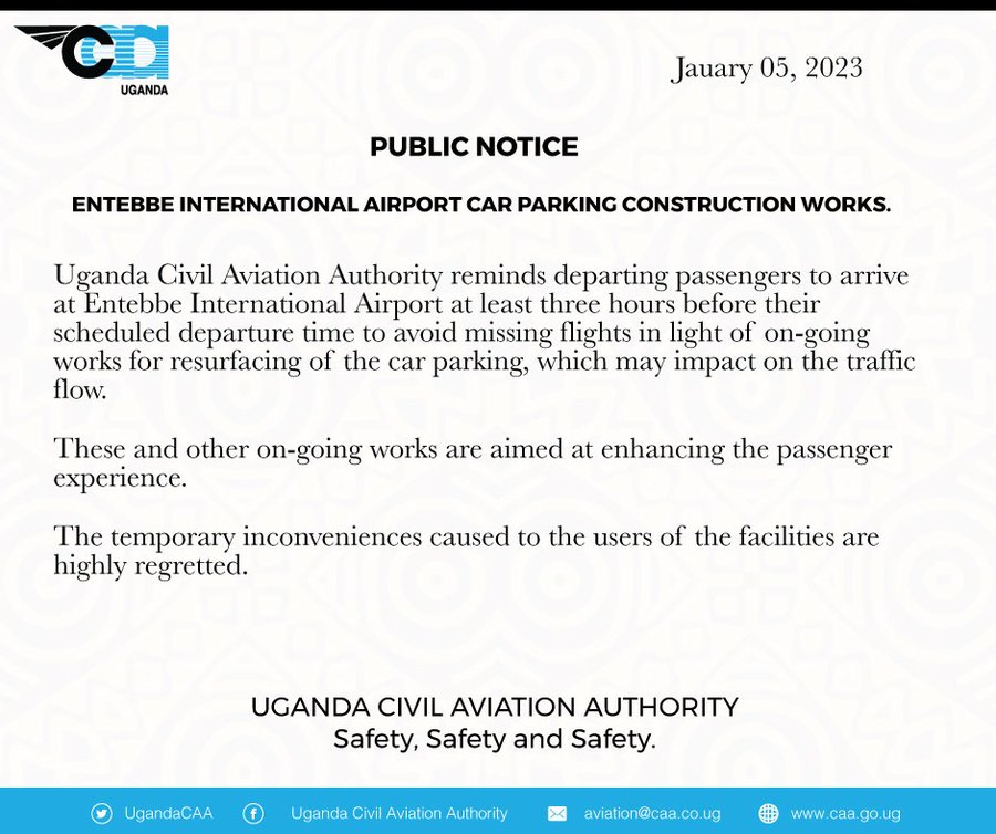 Uganda CAA advises passengers to be at the airport 3 hours before ...
